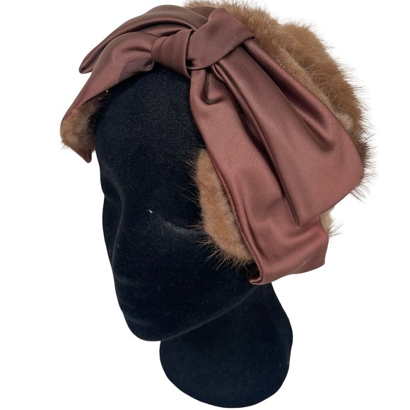 Vintage | Accessories | Vintage Mink Fur Satin Bow Headband Fascinator ...